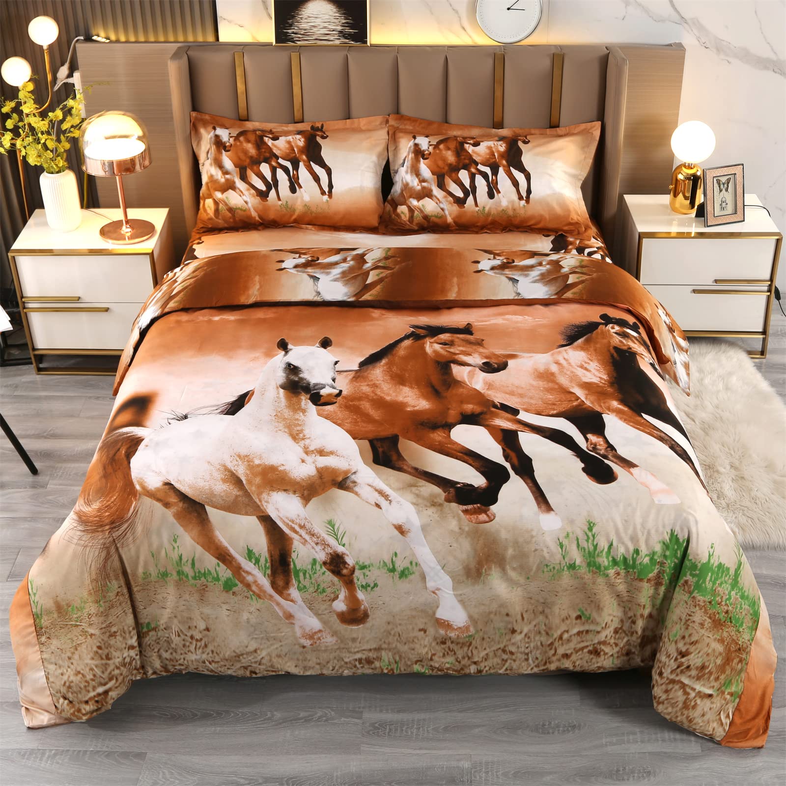 Wowelife Horse Bedding Sets for Boys and Girls Queen, Premium Horse Duvet Cover Set, Comfortable and Soft for Kids and Adults(Queen-4 Pieces)