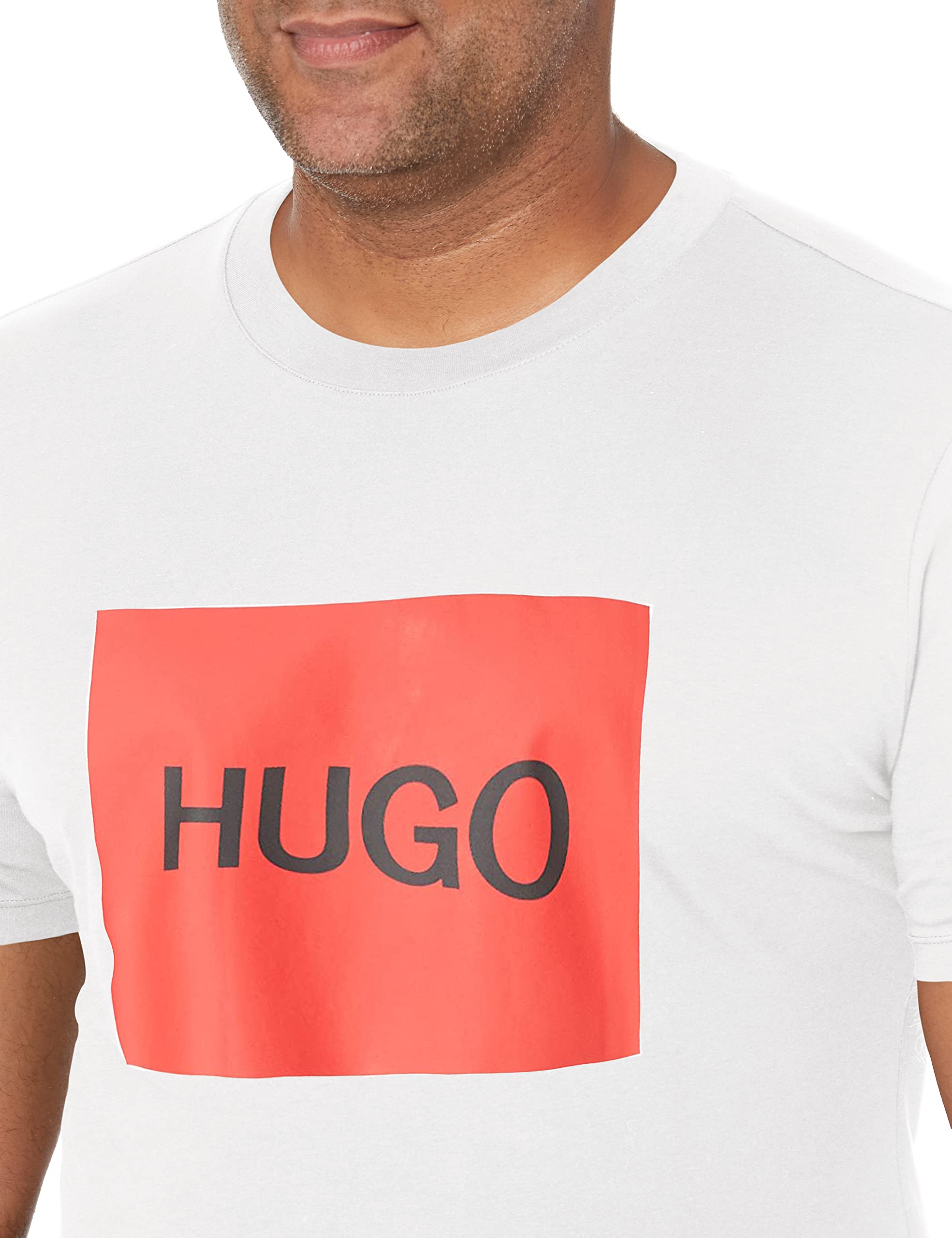 HUGO Boss Men's Dolive Crew Neck Logo Box Jersey T-Shirt, White Chalk, Medium
