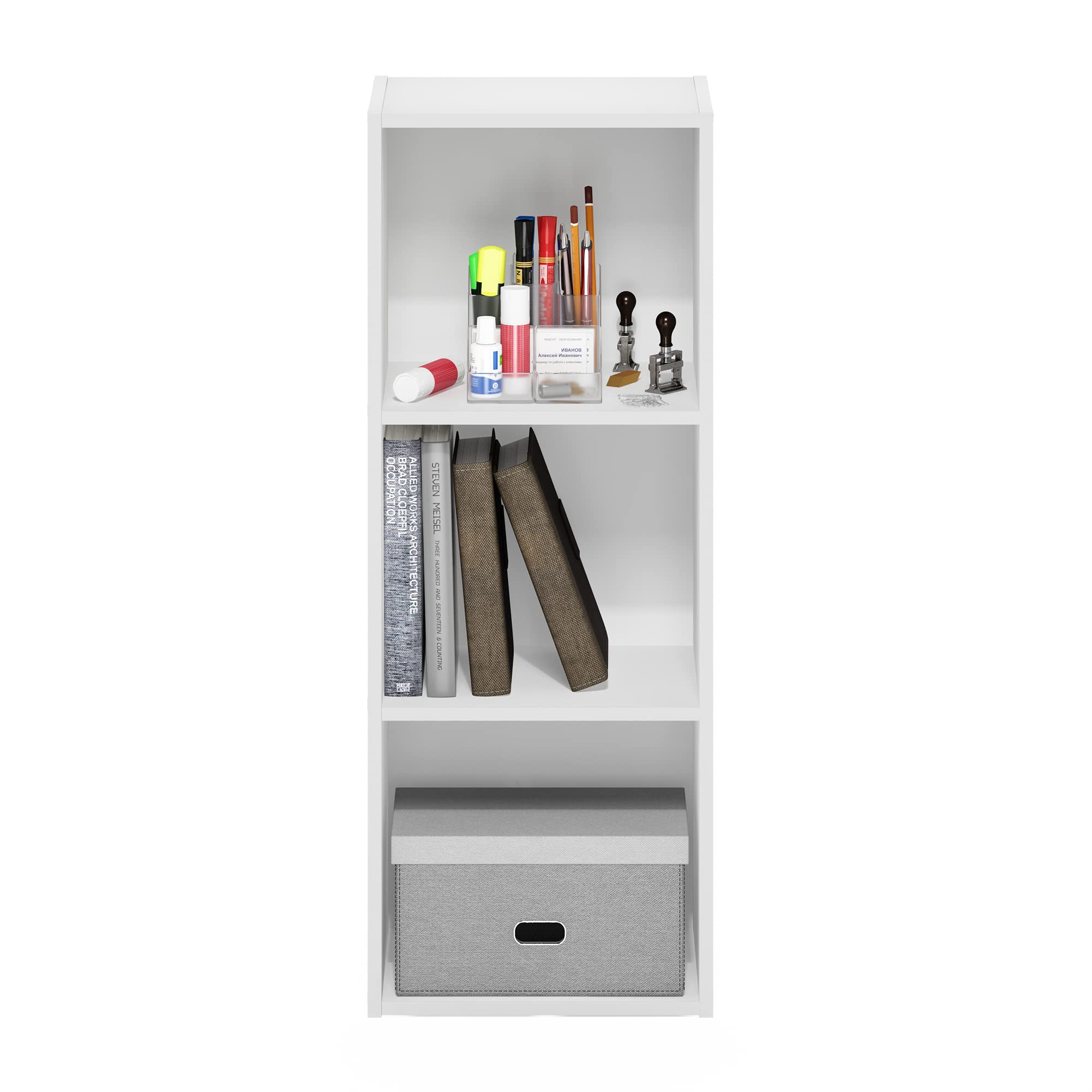 Furinno Pasir 3-Tier No Tool Assembly Open Shelf Bookcase, White