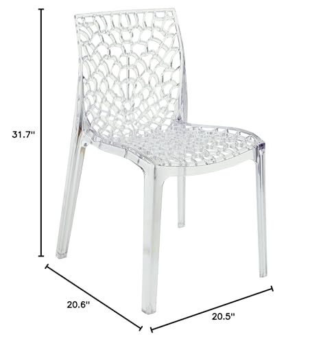 Upon Gruvyer Indoor Outdoor Dining Ghost Chairs, Made in Italy, Stackable, Almost Indestructible Polycarbonate (2 Chairs) Transparent