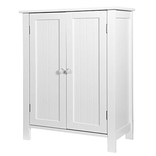 SUPER DEAL Modern Bathroom Floor Storage Cabinet with Adjustable Shelf and Double Door Rust Proof, Living Room Modern Home Furniture Storage Organizer Cabinet