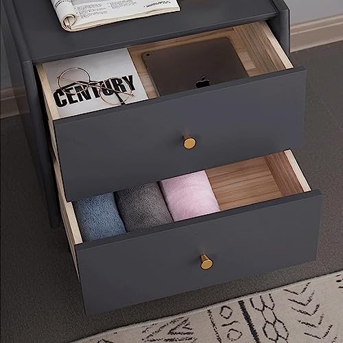 Solid Wood Nightstand Modern Bedside Table Rubber Wood End Table Scandinavian Side Table 2 Drawer Bedside Cabinet for Bedroom Living Room