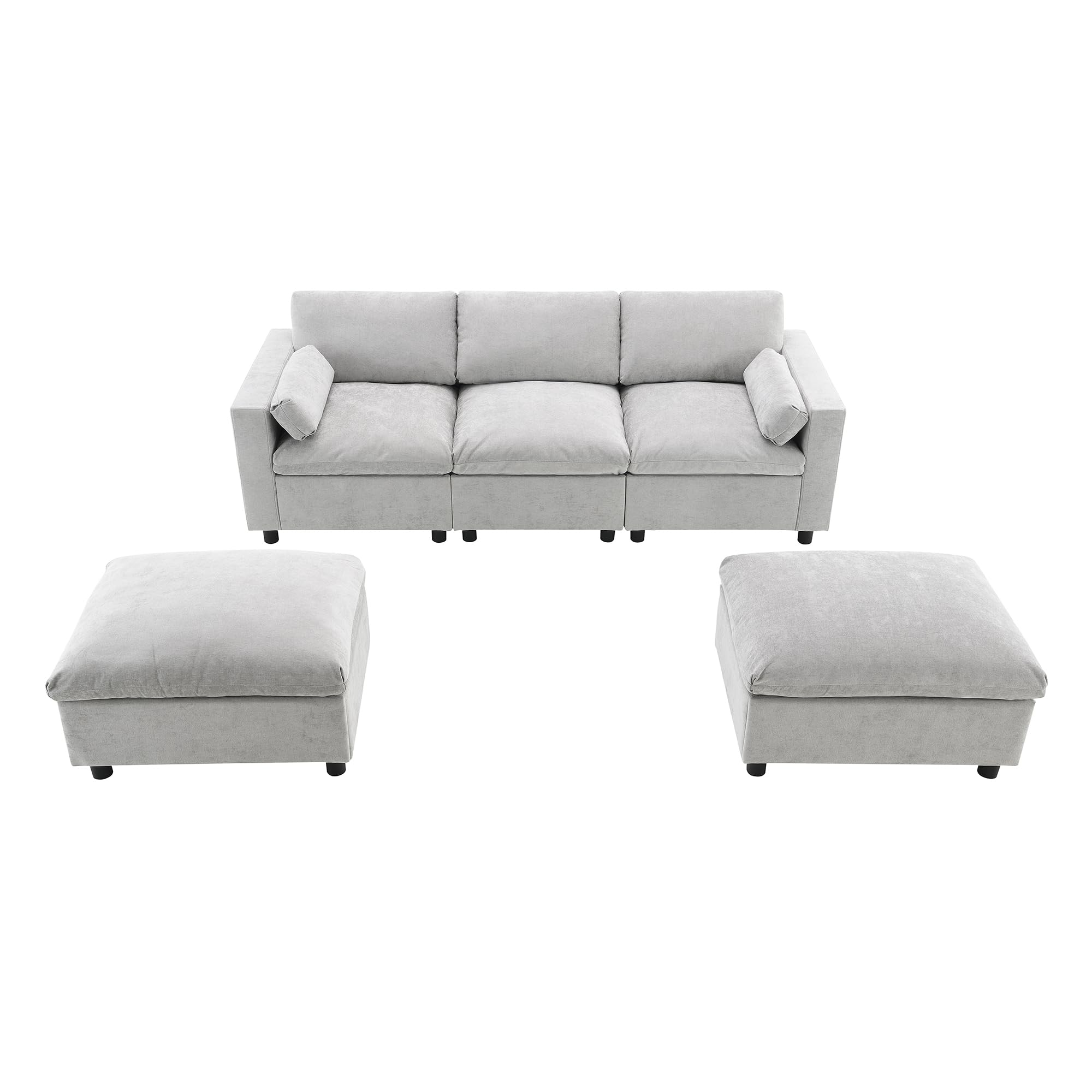 Merax 86.5" Sectional Sofa with Storage Pockets & Removable Ottomans, 5 Seat U Shaped Sleeper Cloud Couch Set, Convertible L-Shaped Chenille Upholstered SofaBed for Living Room and Apartment, Grey