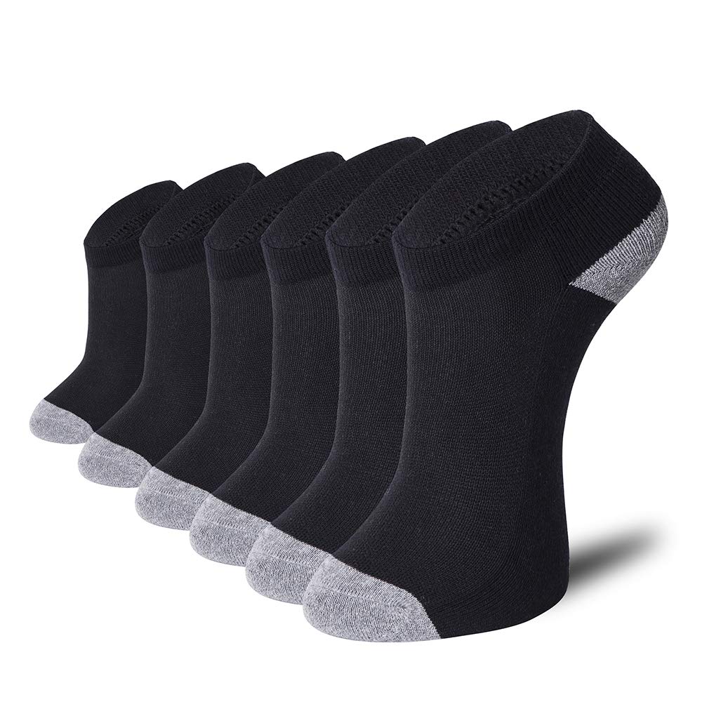 FTCA Men's Black Cotton Cushion Ankle Socks 6 Pack Moisture Wicking Socks for Sports Hiking Working