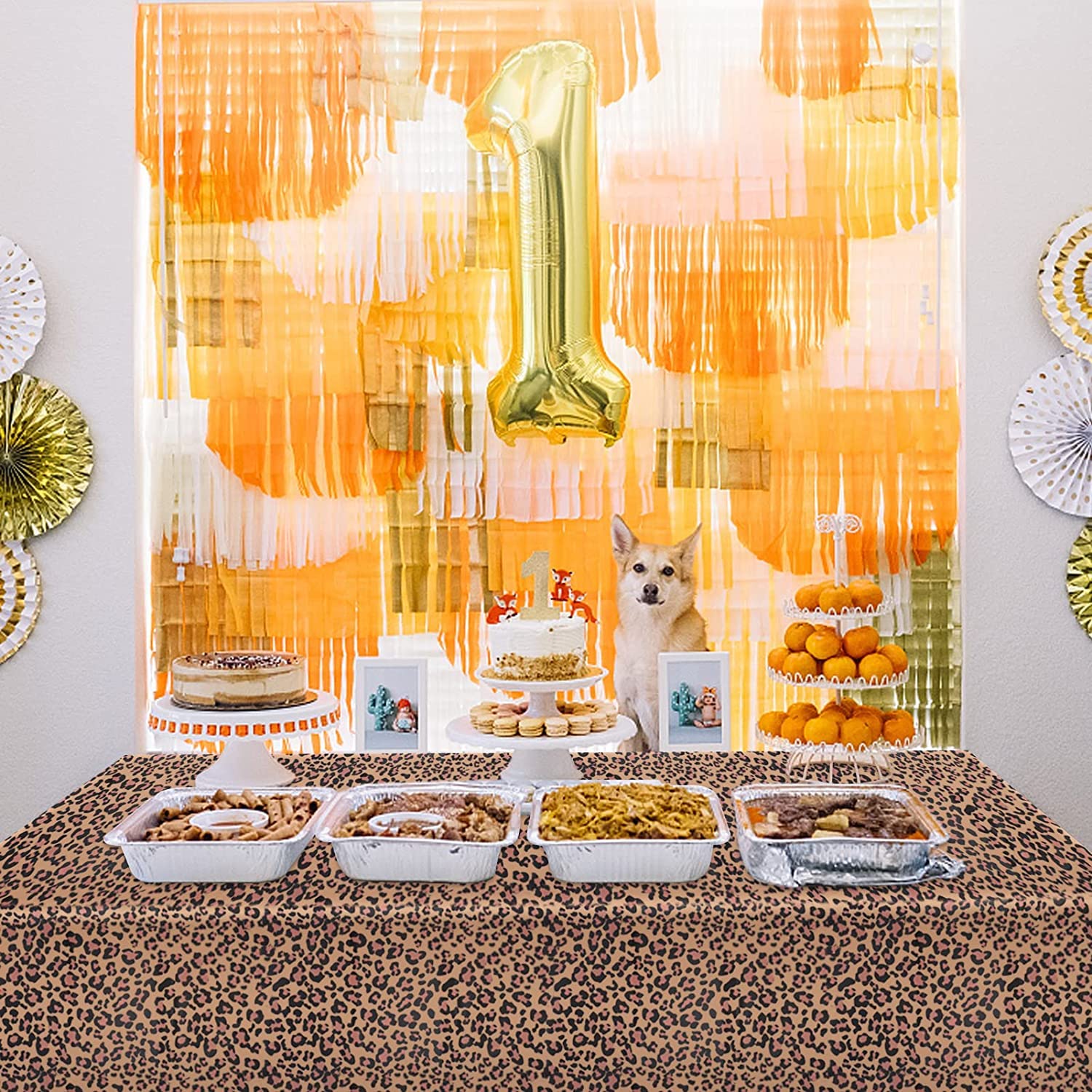 GoodSing 4 PCS Disposable Plastic Tablecloth, Table Cover for Kitchen Dinning Rectangle Tablecloths for Thanksgiving Christmas Wedding Parties Birthdays Home Decoration Leopard Printā¦