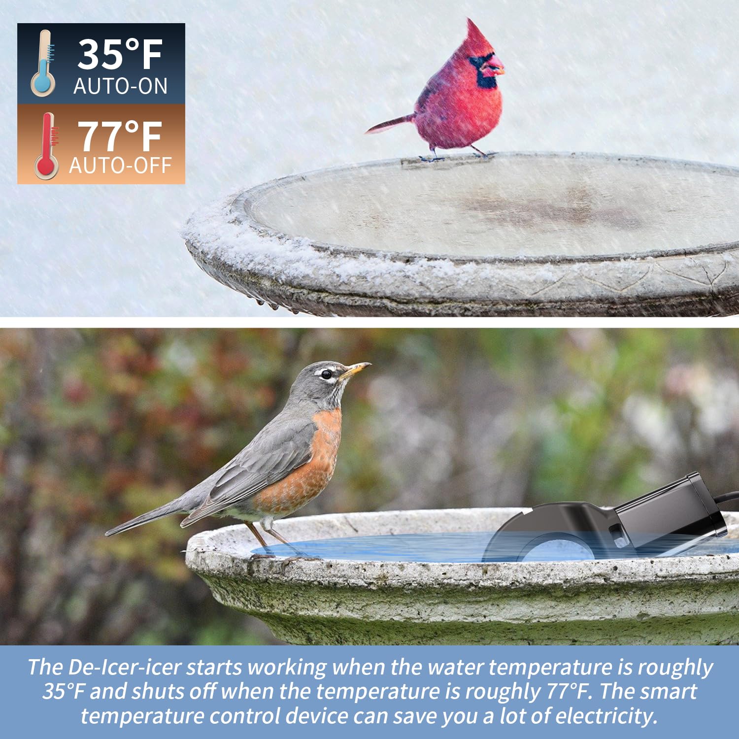 GUEOQTC 500 Watt Pond De-Icer with Thermostat, Cast Aluminum Submersible Bird Bath Heater, Heated Chicken Water, Power Cord 9.8 Ft.…