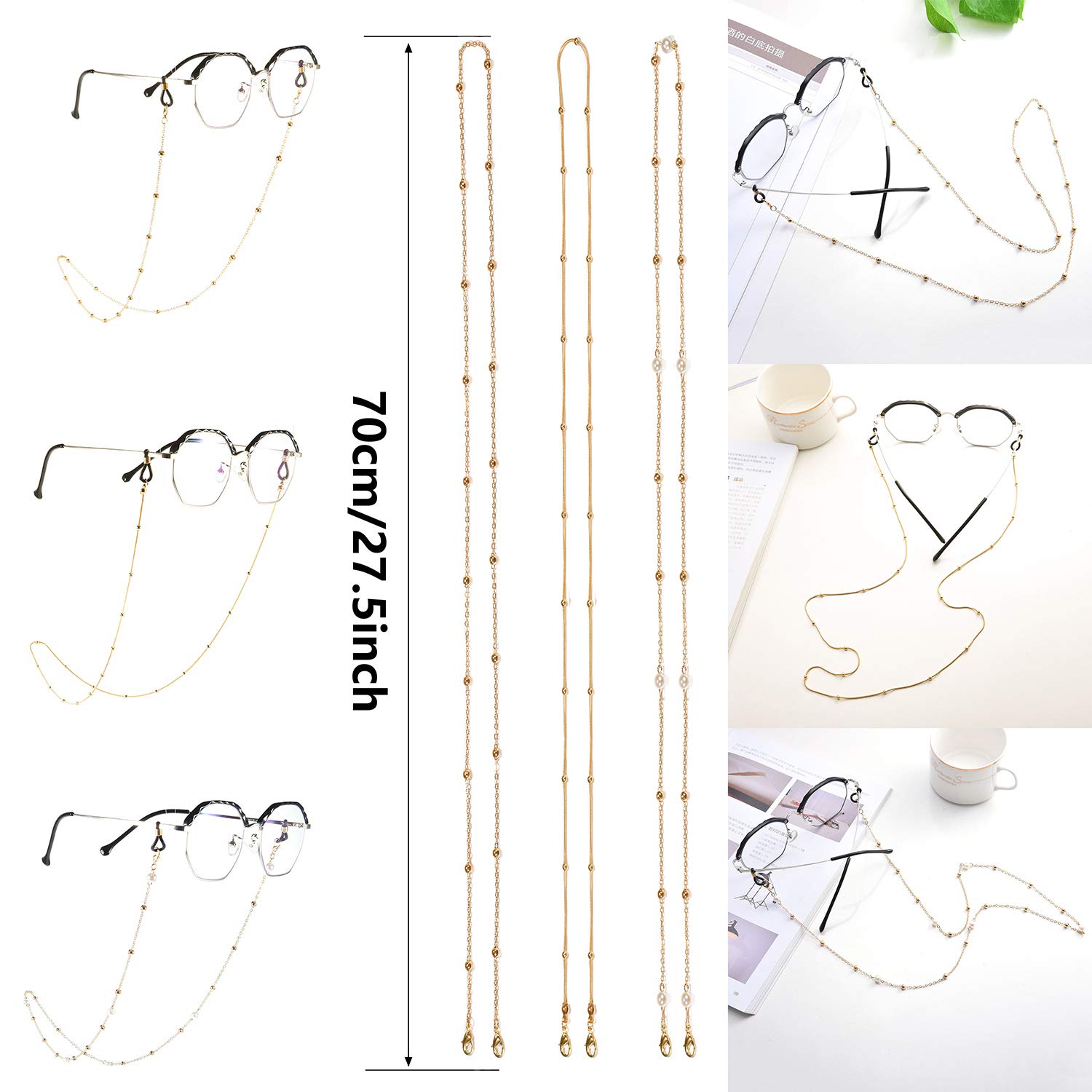 FUNEIA Mask Chain Eyeglass Chain Lanyard for Women Men Mask Lanyard Eyeglass Holder Chain Strap Gold Link Necklace Around Neck Eyeglass Chain Retainer Hanger Keeper Accessory