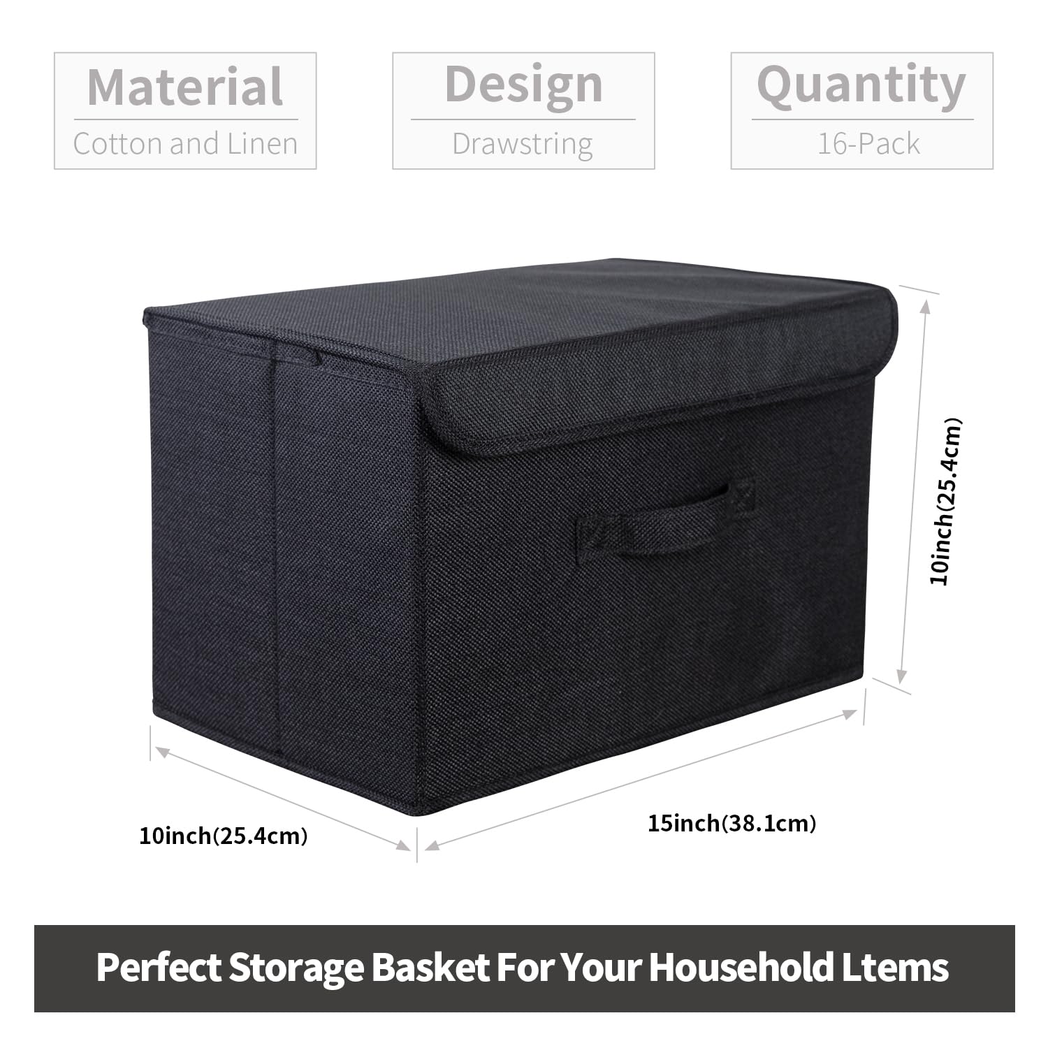 SAMORADREA 16 Pack Foldable storage Bins - Fabric Storage Basket Cube W/Handles and Covers for Organizing, Clothes, Bedroom, Living Room, Office, Books, Garage (white/grey, 14x10x10)