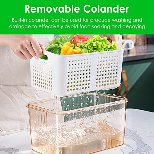 Vegetable Fruit Storage Containers for Fridge Organizer with Lid & Colander 3 Pack BPA-Free Produce Saver Containers for Lettuce Berry Stay Fresh,Lettuce Keeper for Fridge Organizers and Storage Clear