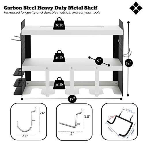 Power Tool Organizer Wall Shelves Rack - Drill Organizer Wall Mount - Workshop Battery Shelf for Pegboard - Toolbox Drill Holder - Power Tool Battery Charging Station and Storage - garage organization
