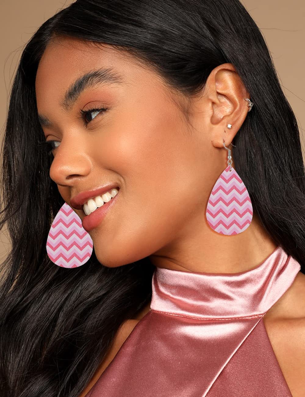 Honsny 20 Pairs Valentine's Day Faux Leather Earrings Set for Women Lightweight Teardrop Dangle Earrings Heart Stiped Water Drop Earrings