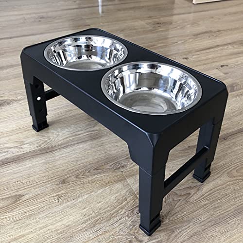 PANZZDA Elevated Dog Bowls Adjustable Raised Stand with Double Stainless Steel Food Bowls Adjusts to 4 Heights 3.1โ, 8.6โ, 10.2โ, 11.8โ, for Small Medium Large Dogs and Pets