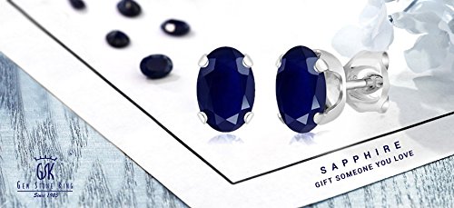 Gem Stone King 925 Sterling Silver Blue Sapphire Stud Earrings For Women (0.80 Cttw, Gemstone Birthstone, Oval 6X4MM)
