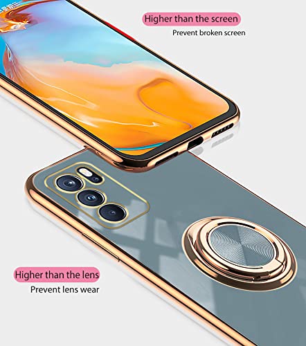 Wousunly Compatible with Oppo Reno 6 5G Case Ring Holder Magnet Green, Oppo Reno 6 5G Phone Case Silicone Shockproof Plate Luxury Slim Cover (Grey)