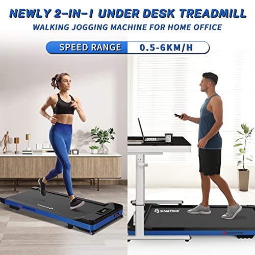 Walking Pad Treadmill Under Desk Treadmill 300lb Capacity, Mini Standing Desk Treadmill for Office Under with Remote Control - Walking Jogging Machine for Home Office(Blue)