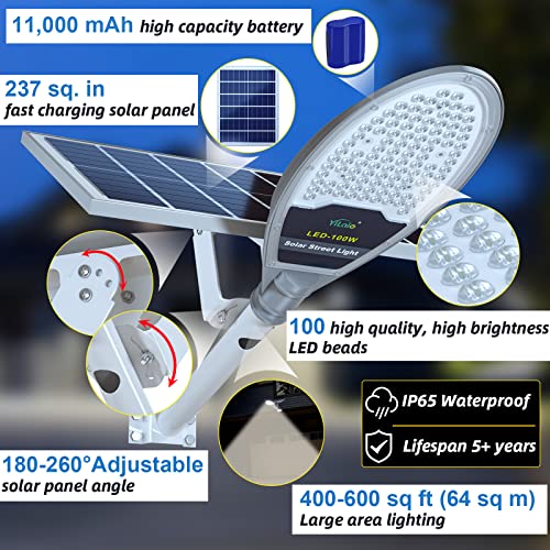 YiLaie Solar Street Light, Large Area Super Bright Long Time Outdoor Lighting Waterproof Solar Powered Street Light, Lighting for Driveway Barn Yard and Places Without Power, No Cable Laying Required