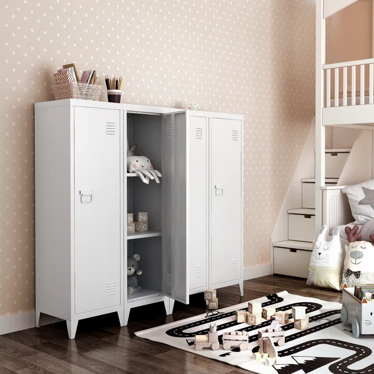 FurnitureR 54.1" High Standing Metal Cabinet Storage Organizer Console Stand 3-in-1 Shelves Removable, for Gym,Library,Office, White