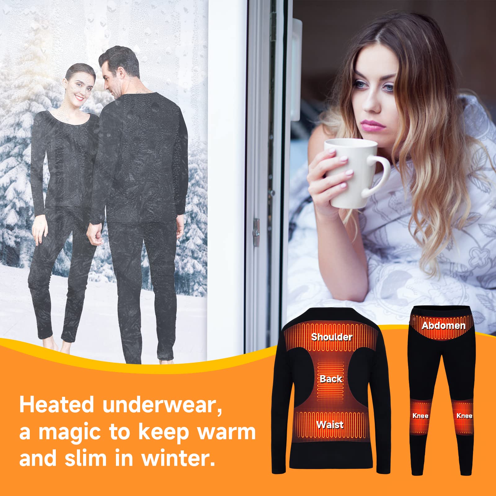 J JINPEI Heated Thermal Underwear Top + Heated Pant for Men Women (XXL) Black