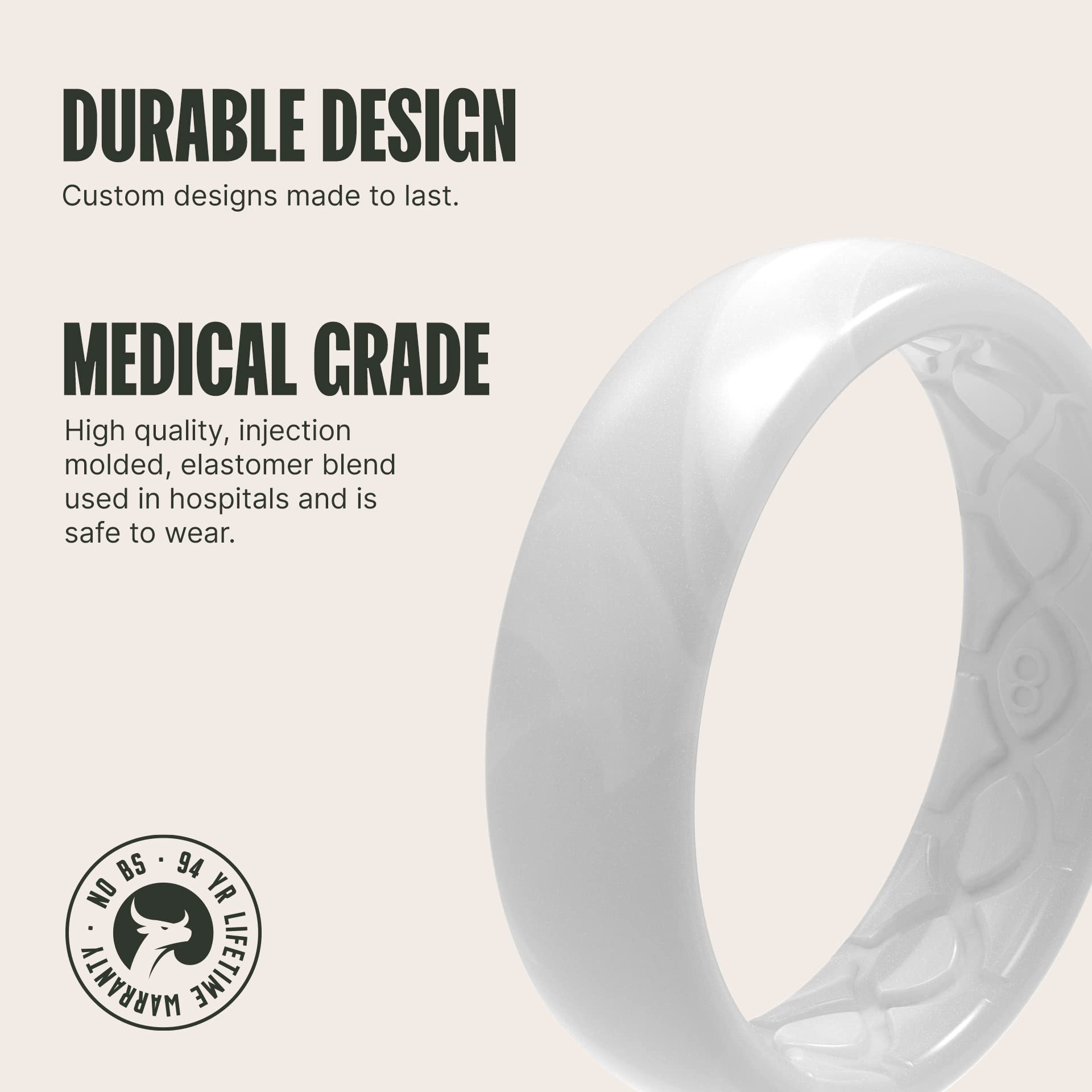 Groove Life Metallic Thin Pearl Ring - Breathable Silicone Wedding Rings for Women, Lifetime Coverage, Unique Design, Comfort Fit Ring - Size 7