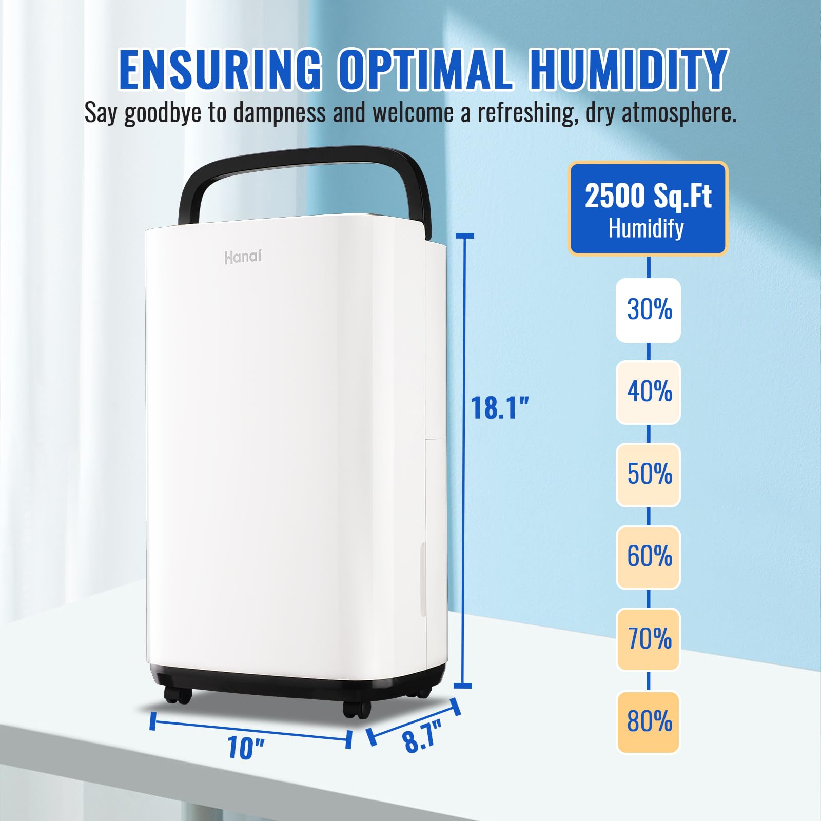 WANAI 30 Pints Dehumidifier for Basements with Drain Hose, 2500 Sq.Ft Dehumidifiers Auto Drain or Manual Drainage, Small Dehumidifier for Home Bedroom Bathroom with 2.2L Water Tank, 3 Modes, 24Timer