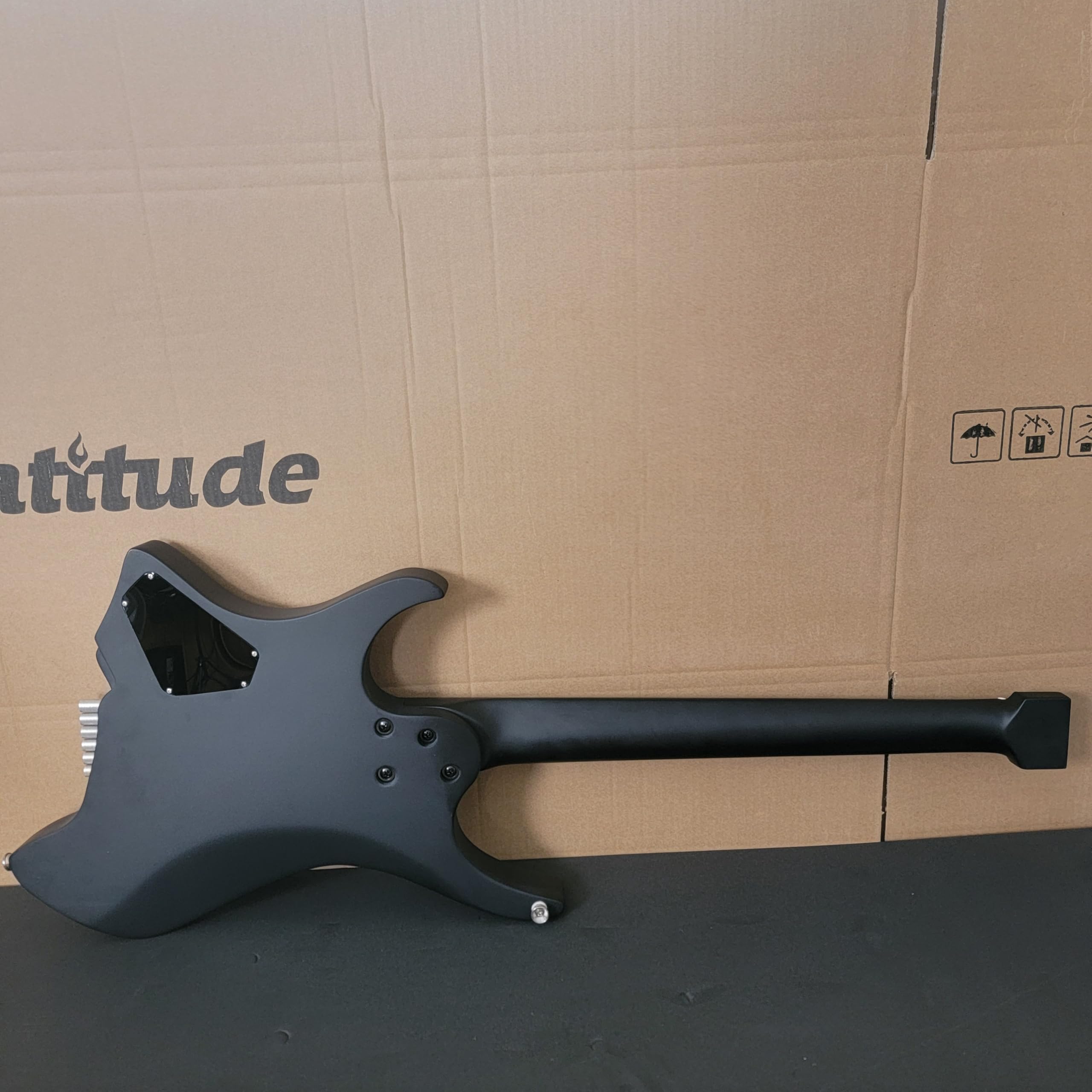 Latitude Cardinal Headless Electric Guitar 6 String Solid Body Travel Guitar with Gig Bag, Roasted ASH Body with H-H Pickups Guitar, Right, Transparent Finish Natural