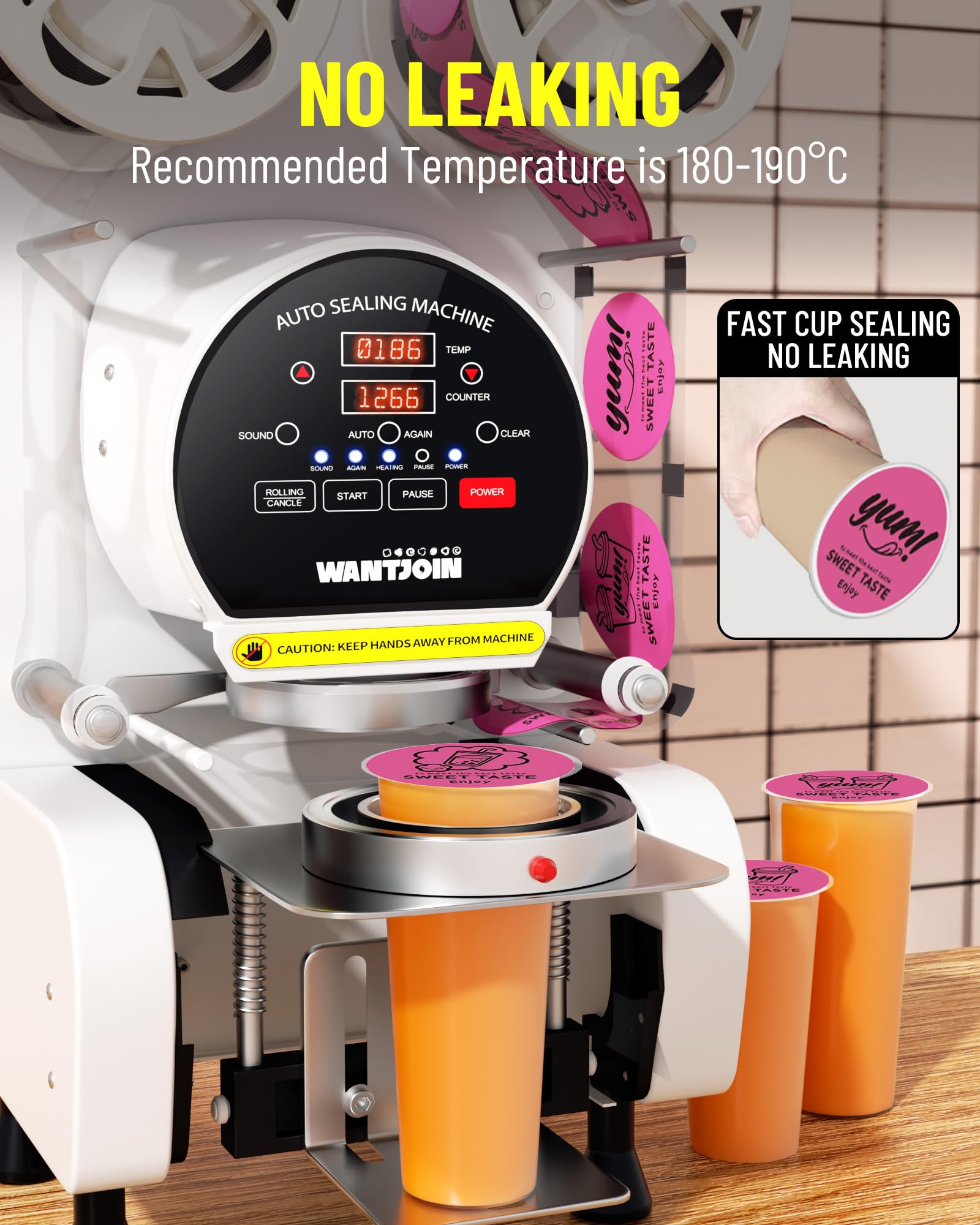 WantJoin Cup Sealing Machine Full Automatic Cup Sealer Machine 89/90/95MM 3.50/3.54/3.74IN Electric White Cup Sealing Machine 500-600 Cups/H(White)