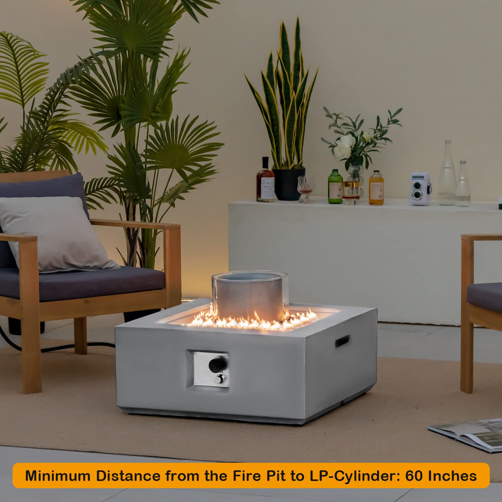 Giantex Fountain Fire Pit Table - 50,000 BTU Square Fire Table w/Middle Fountain, Wind Glass, Stainless Steel Burner, PVC Cover, CSA & UL Certificated, 28β Firepit for Patio, Poolside, Backyard,Gray
