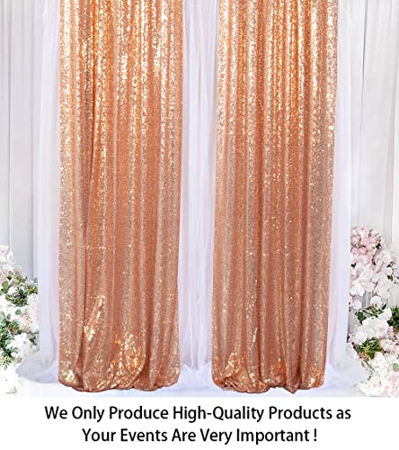 Shinybeauty Sequin Backdrop Curtains 4 Panels Rose Gold 2FTx8FT Sequin Fabric Photo Backdrop Curtains Rose Gold Backdrop Rose Gold Glitter Curtains for Party Baby Shower Backdrop Backgrounds