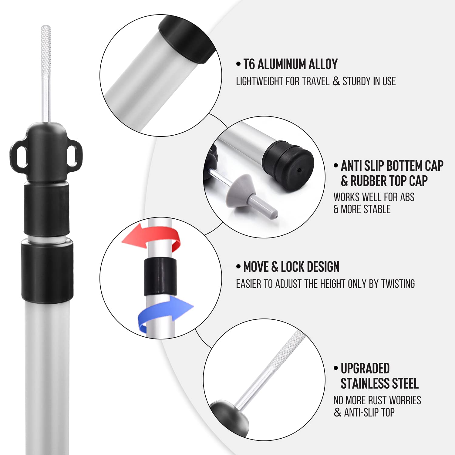 Grassman Aluminum Tarp Poles for Tent, Adjustable Lightweight Camping Telescoping Poles for Car Canopy, Shelter, Tarp 2 Pack 8.2ft