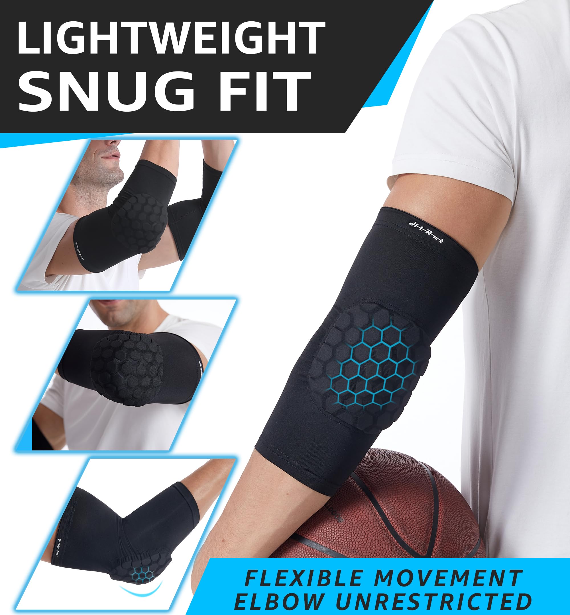 HiRui Elbow Pads, Basketball Baseball Elbow Brace Elbow Support Arm Compression Sleeve Collision Avoidance Elbow Pad for Volleyball Cycling Football Work Out, Women&Men(1Pair) (Black, XL)