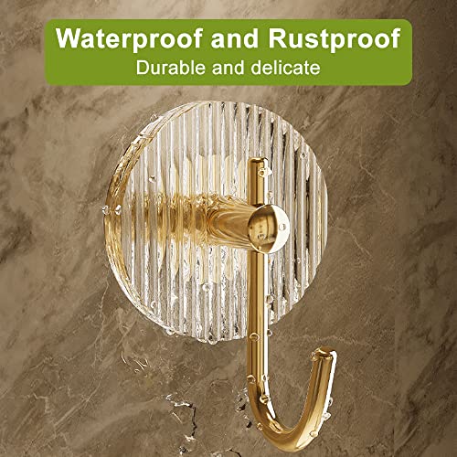 Wall Hooks for hanging heavy duty, 4 Pack Over the Door Hooks Shower Towel Hooks Coat Hooks Wall Mounted,Damage Free Adhesive Hooks,Gold Hooks for Bathroom Bedroom Kitchen Door Garage Closet - Gold