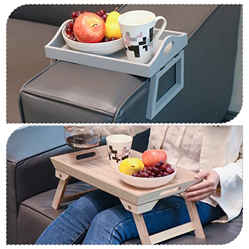 PATIKIL 48x32x24cm Breakfast Tray Table, 2 Pack Bed Trays with Folding Legs Portable Wooden Serving Platter Laptop Snack Desk for Eating, Grey