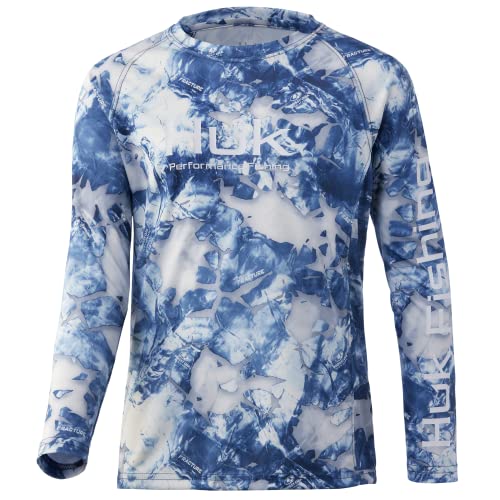 HUK Unisex-Child Standard Pursuit Camo Kid's Long Sleeve Performance Shirt, Mossy Oak Barracuda, Large