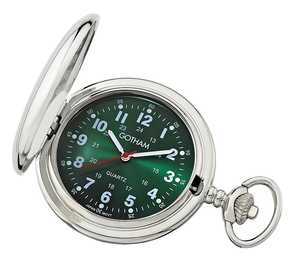 Gotham Men's Silver-Tone Polished Finish Covered Quartz Pocket Watch # GWC15042SG