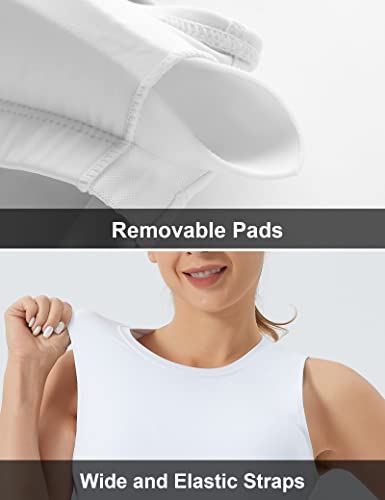 THE GYM PEOPLE Women's Medium Support Sports Bra Removable Padded Sleeveless Workout Crop Tops White