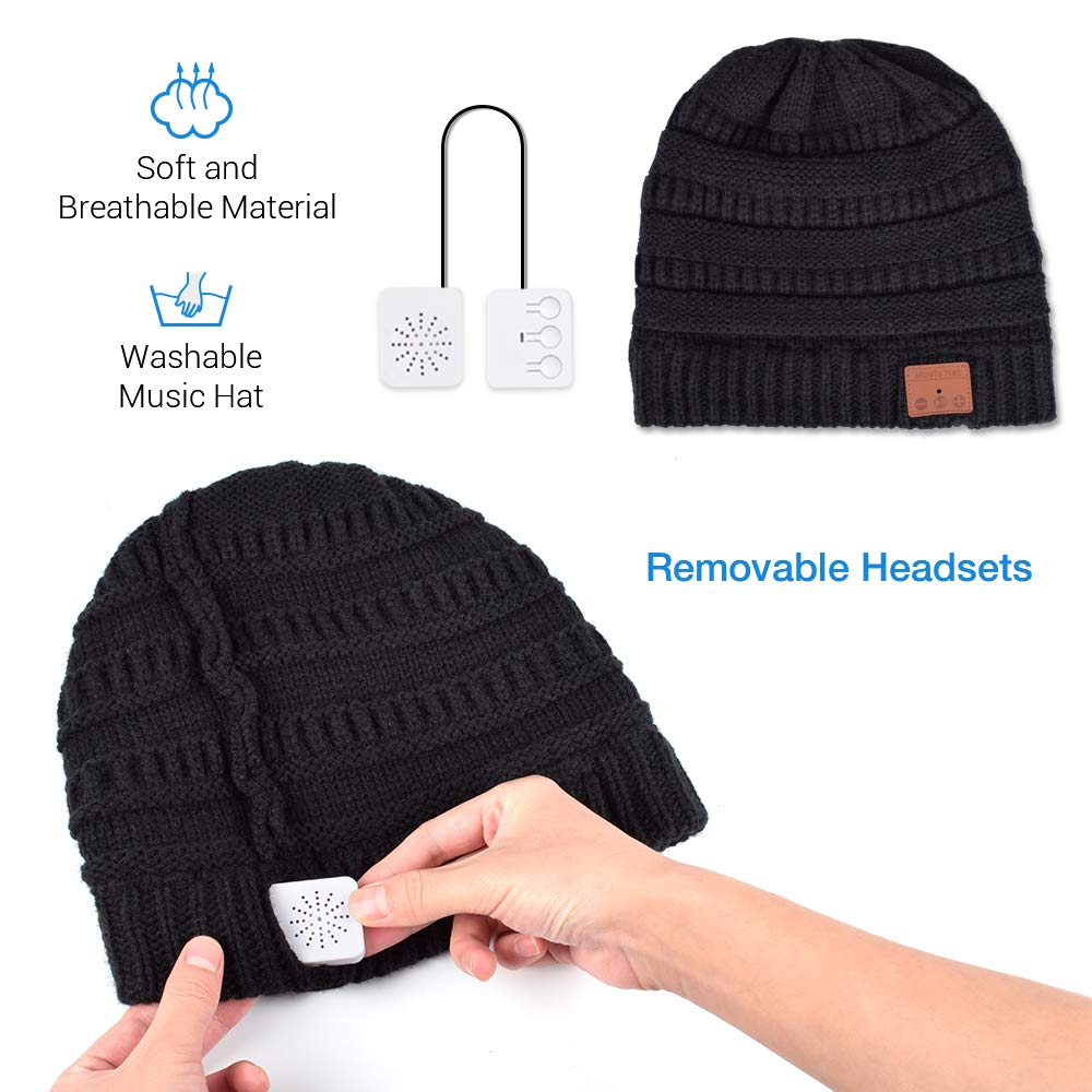 Gifts for Men Women Bluetooth Beanie - Christmas Stocking Stuffers Bluetooth Hat with Wireless Headphones Gift Ideas Black
