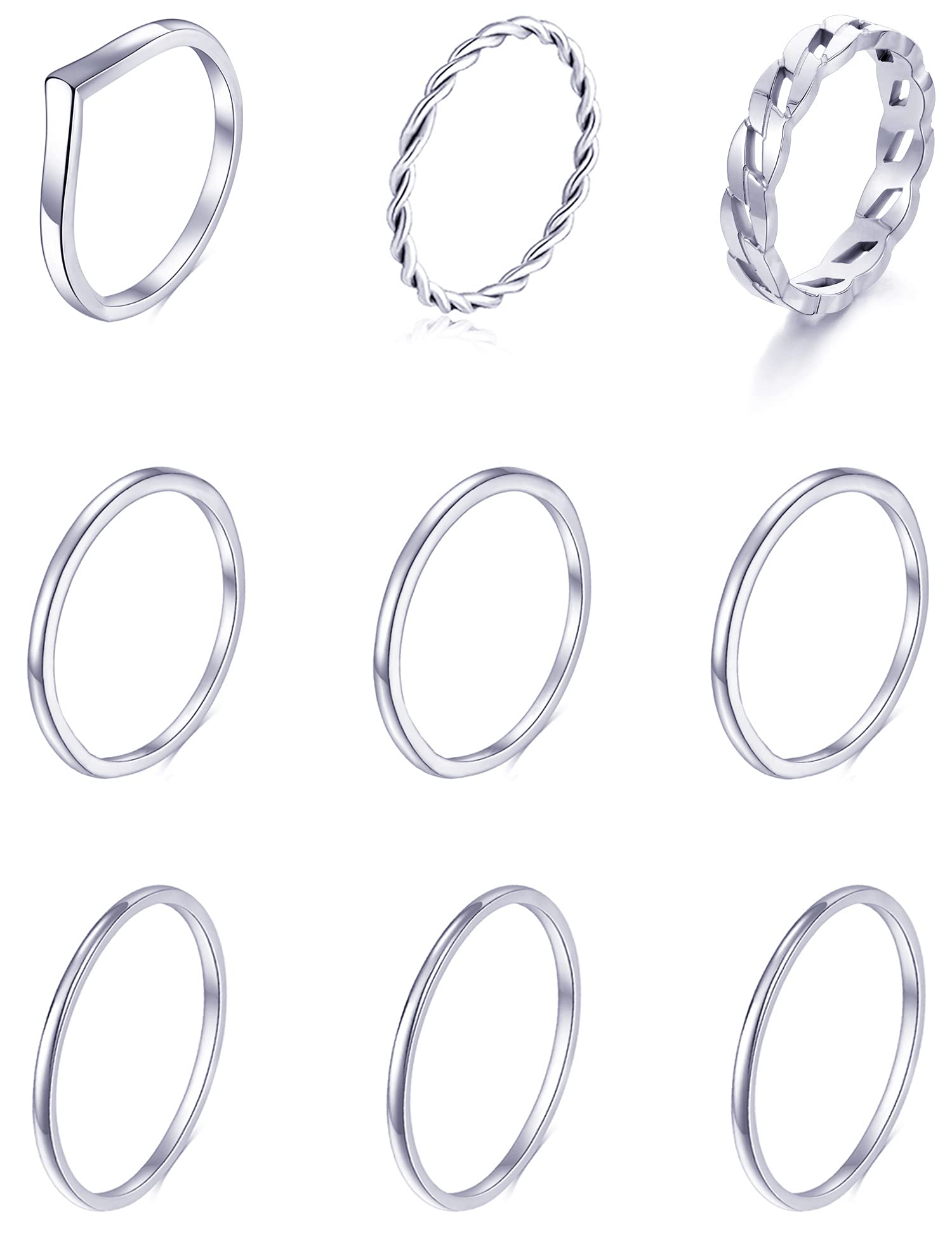 Fxiqini 9Pcs Knuckle Rings Plain Band Chevron Stackable Midi Thumb Knuckle Finger Wedding Stainless Steel Ring for Women Men Rose Gold Tone Size #8