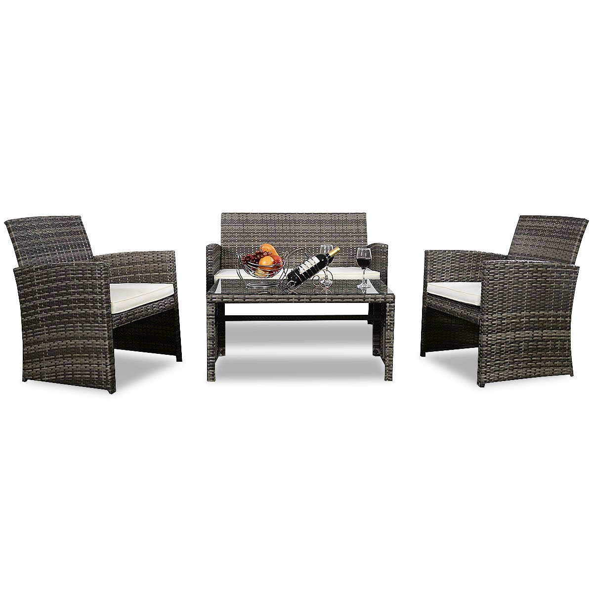 Tangkula AM0948HM Lawn Garden PE Rattan Wicker Furniture (Brown) 4 Piece Outdoor Patio Sofa Set