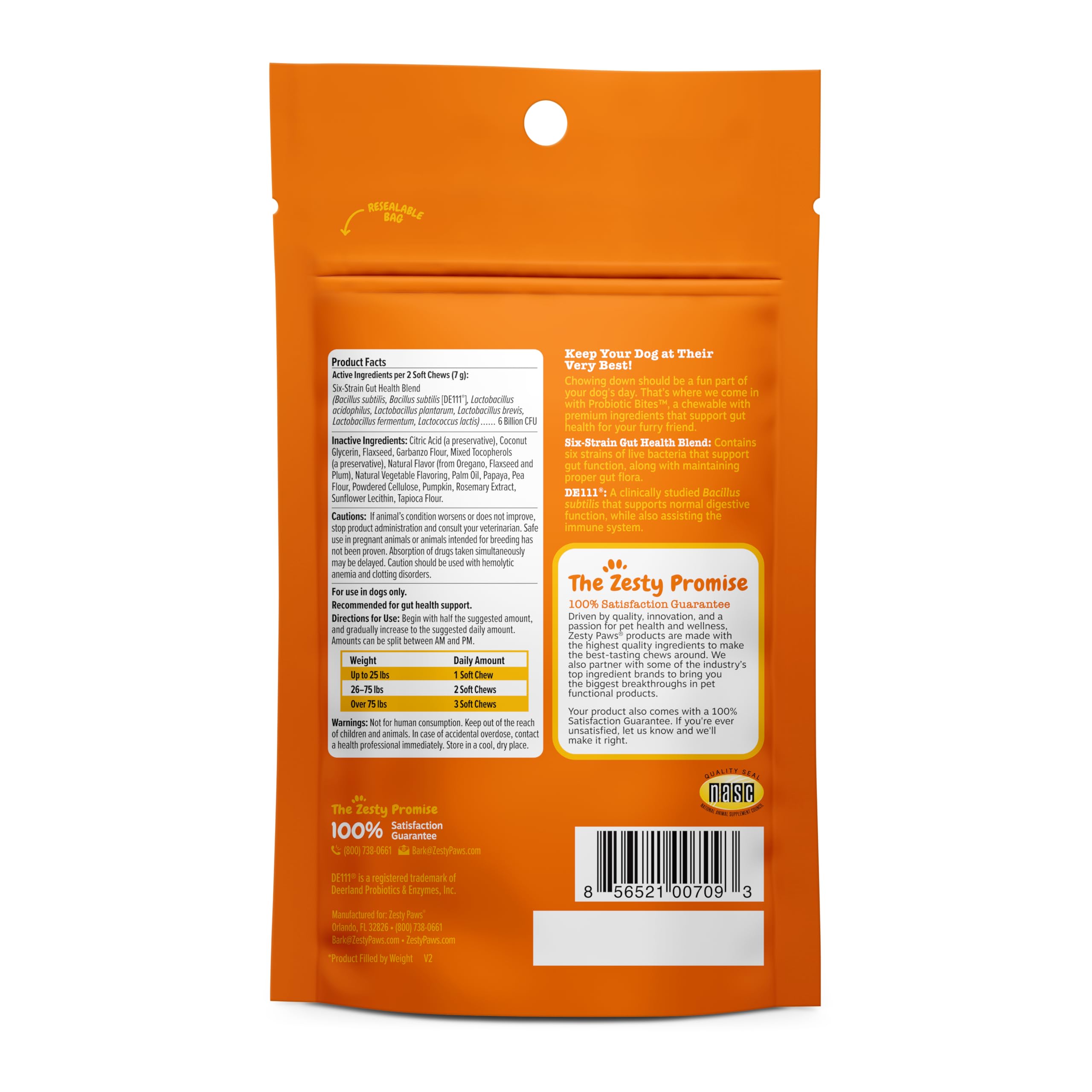 Zesty Paws Probiotics for Dogs - Digestive Enzymes for Gut Flora, Digestive Health, Diarrhea & Bowel Support - Clinically Studied DE111 - Dog Supplement Soft Chew for Pet Immune System - 10 Count