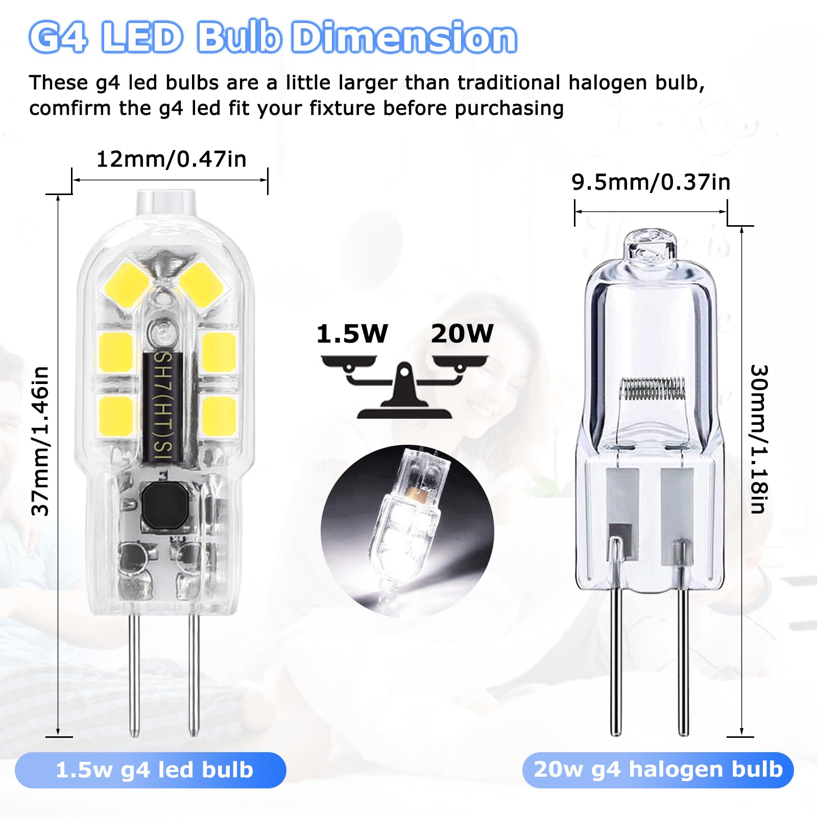 G4 LED Bulb 12V, HengBo Daylight White 6000K G4 JC Bi Pin Base 20 Watt Halogen Bulb Replacement Light Bulb for Under Cabinet, Range Hood, Stove Light (Pack of 10)