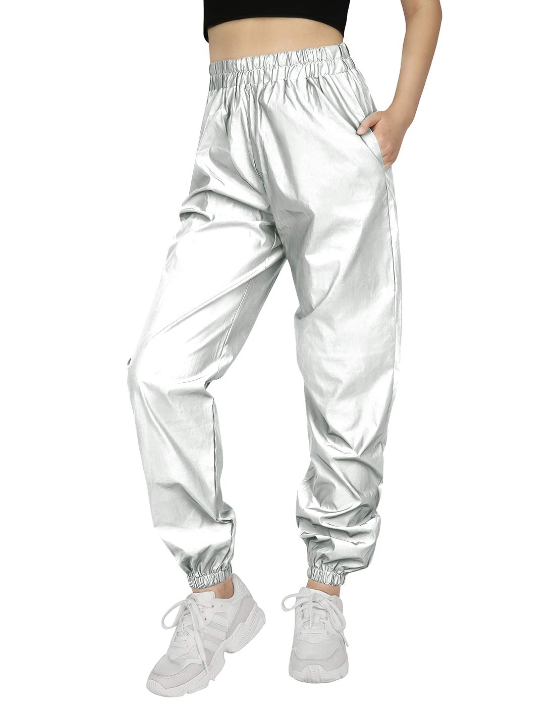 HDE Reflective Joggers Pants for Women High Visibility Jogger Windbreaker Pant Gray - S