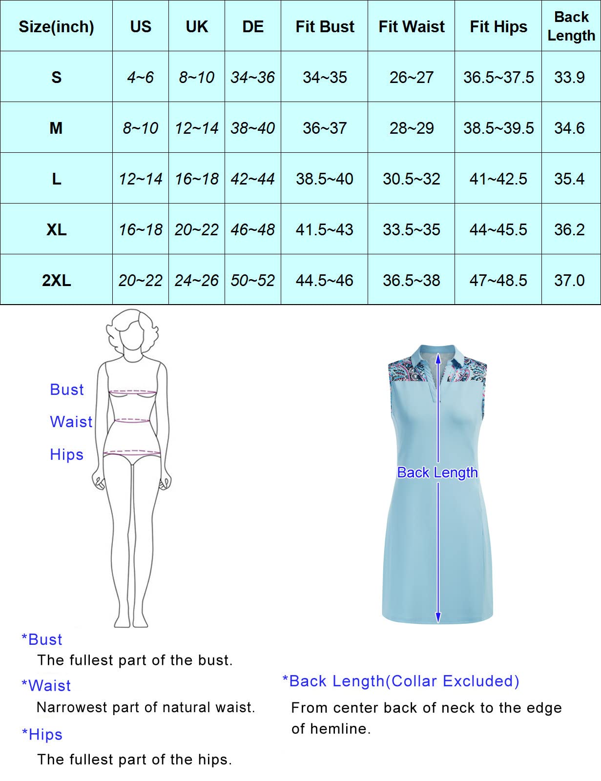 JACK SMITH Womens Golf Dress Breathable Quick Dry Tennis Exercise Dresses with Pockets UV Protection(Light Blue+Paisley,M)