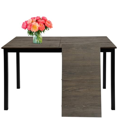 FurnitureR 63-Inch Dining, Large Extendable Kitchen, Solid Wood Rectangular Farmhouse Table, Grey