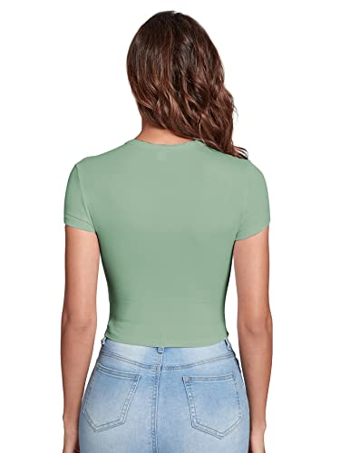 Verdusa Women's Casual Basic Cap Sleeve Slim Fitted Round Neck Crop Tee Top Mint Green M
