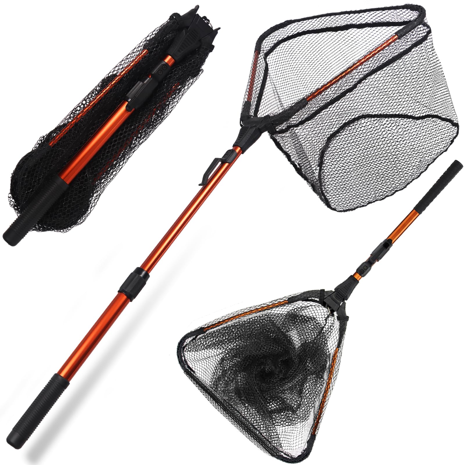 FunVZU Fish Net for Fishing - Collapsible Foldable Fishing Nets Telescopic Pole Handle Fish Landing Net Small Fishing Nets for Kids Folding Fish Net Minnow Fish Nets