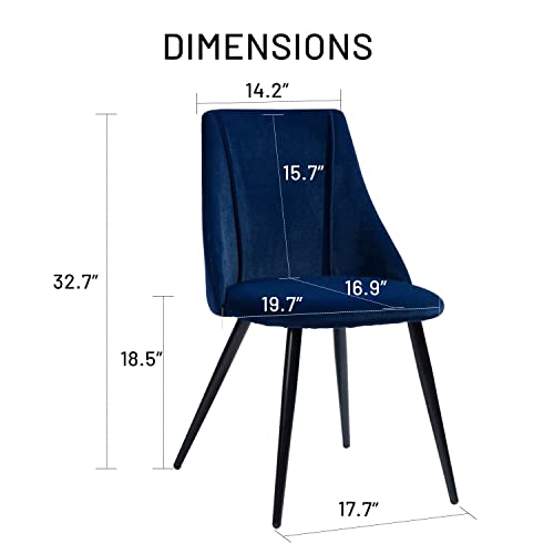 FurnitureR Dining Chairs Set of 2 Modern Upholstered Accent Chairs with Soft Seat/Metal Legs Kitchen Side Chairs for Kitchen Dining Room Waiting Reception Room, Velvet, Blue