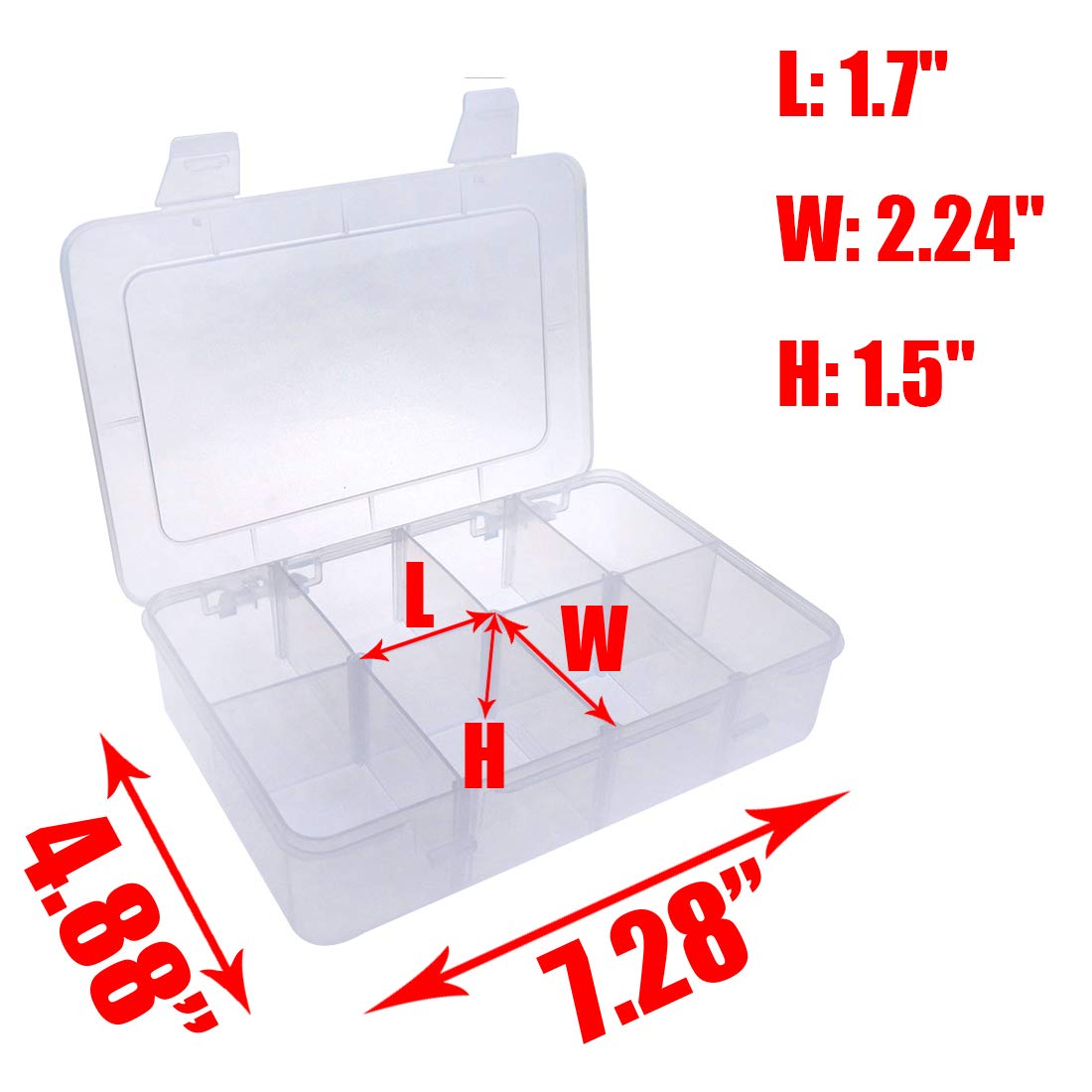 Xiaoyztan 8-Grid Snack Box Container with Removable Dividers Plastic Organizer Box for Candies Snacks Electronics Jewelry Small Parts (7.3in x 4.9in)
