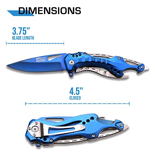 MTech USA β Spring Assisted Folding Knife β Blue TiNite Coated Fine Edge Stainless Steel Blade, Blue Aluminum Handle, Pocket Clip, Tactical, EDC, Self Defense- MT-A705SBL,Blue/Silver