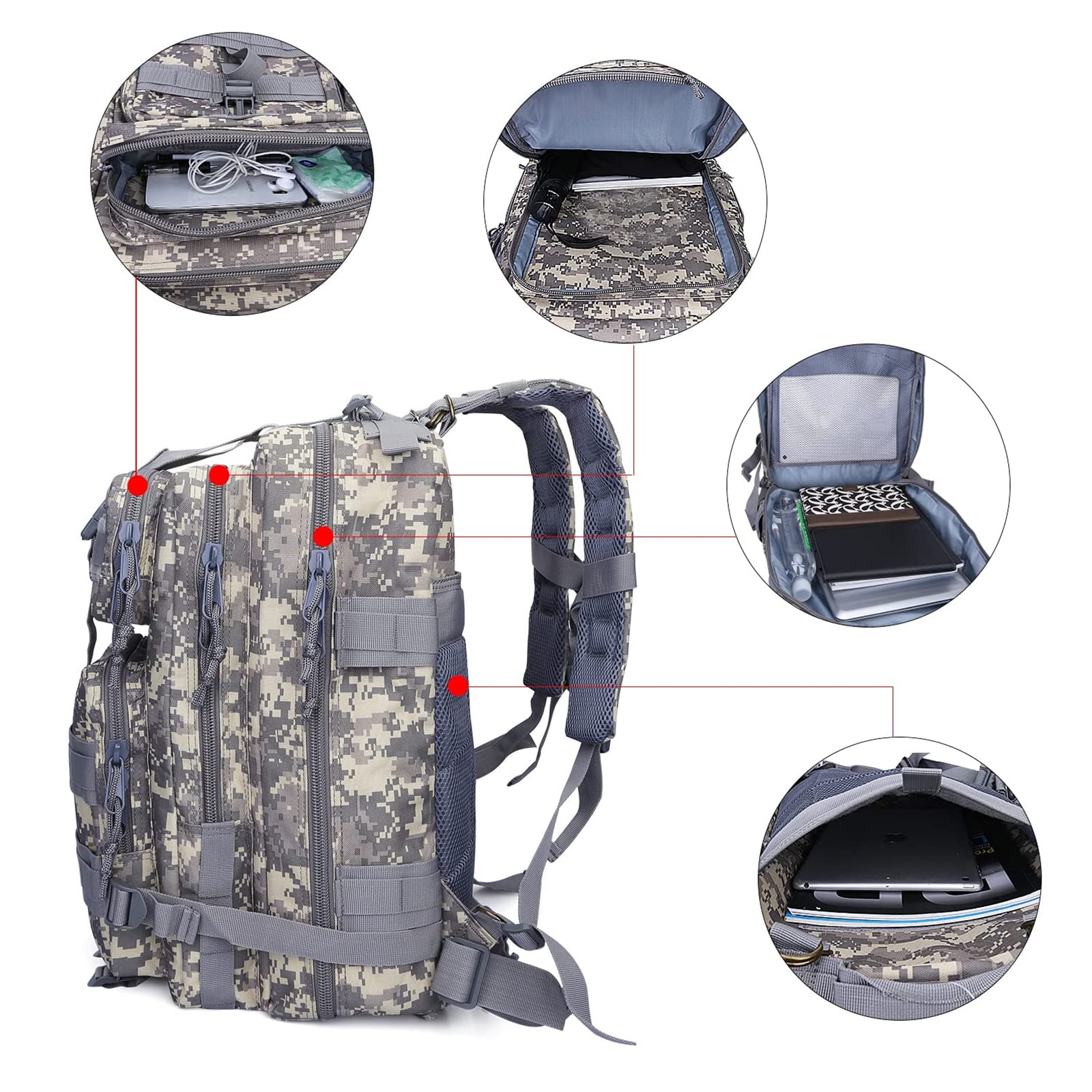 G4Free Tactical Shoulder Backpack Military Survival Pack Army Molle Bug Out Bag Surplus Backpack 35L