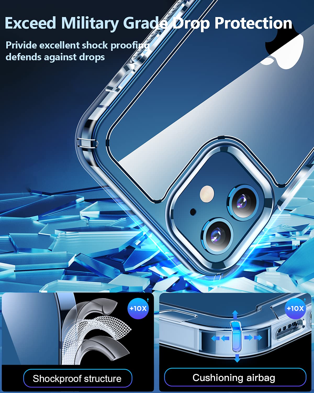 Humixx Steel Traveler Series for iPhone 12 Case, iPhone 12 Pro Case [Military Grade Drop Armor Material] Anti-Drop Protective Phone Case with Soft Bumper, Slim Crystal Clear Cover 6.1 Inch